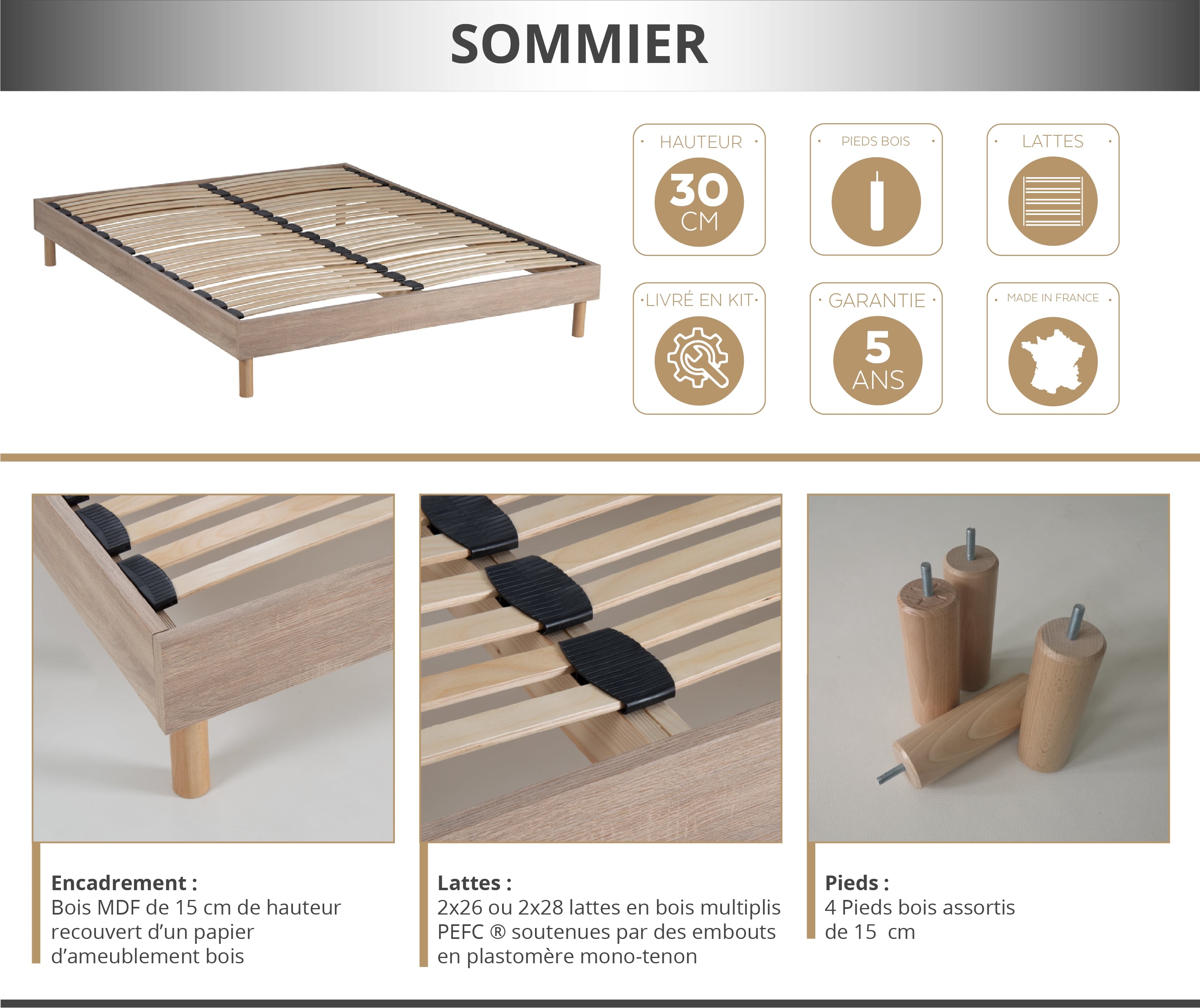 Ensemble Matelas à Mémoire de Forme Quintessence + Sommier Kit en bois ...